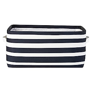 Hudson 43 Canvas Storage Basket Organizer | Fabric Rectangular Basket with Handles for Toys, Linen Closet, Clothes | Ideal Cube Storage Bin for Shelves, Black and White Striped