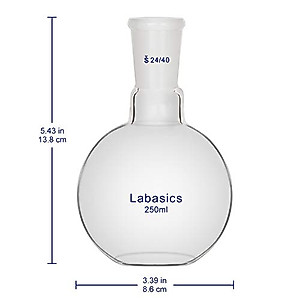 Labasics Glass 250ml Single Neck Flat Bottom Boiling Flask, with 24/40 Standard Taper Outer Joint, 250ml