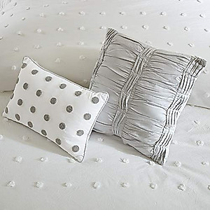 Urban Habitat Queen Duvet Cover Set 100% Cotton Jacquard Tufts, Shabby Chic, All Seasons Microfiber Bedding Duvet Covers, Shams, Decor Pillows, Full/Queen (88 in x 92 in), Brooklyn, Ivory 7 Piece