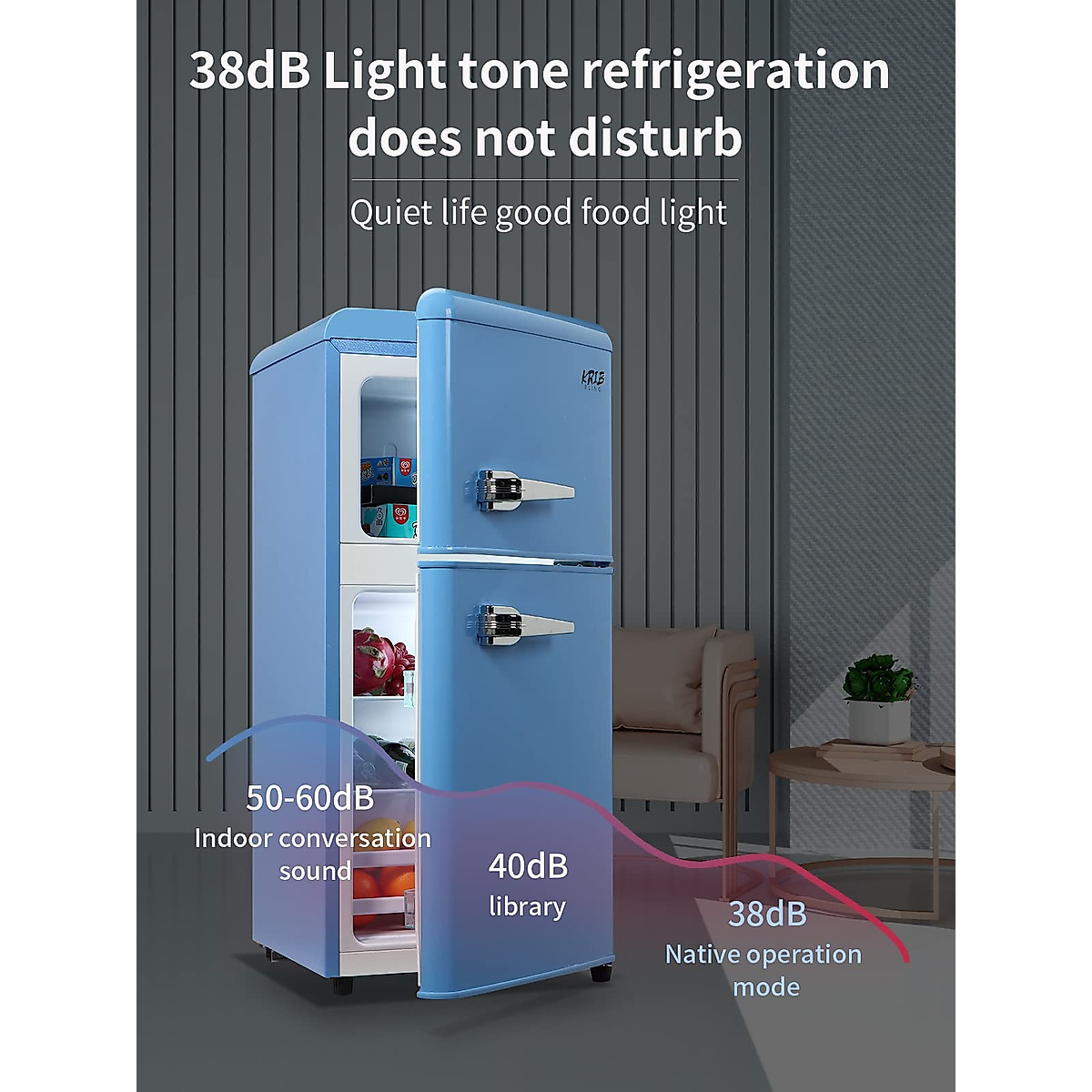 KRIB BLING Mini Fridge Compact Refrigerator Small Refrigerator 7 Level Adjustable Thermostat Removable Shelves with Stainless Steel 2 door for Office Dorm Apartment 3.5 Cu.Ft Blue