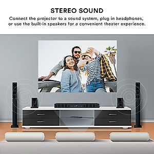 Core Innovations 150" LCD Home Theater Mini Projector, Adjustable Size, Built in Speakers, Compatible with TV Stick, Smartphone, Gaming Consoles, DVD Player, USB, (White)