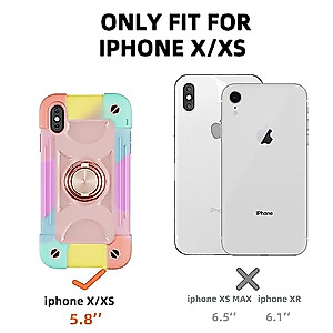 MARKILL Compatible with iPhone X/iPhone Xs Case 5.8 Inch with Magnetic Car Mount Ring Stand, Heavy-Duty Military Grade Shockproof Phone Cover for iPhone X/XS. (Rainbow Pink)