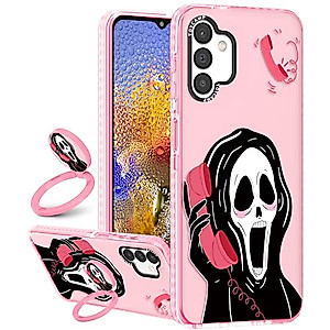 Toycamp for Samsung Galaxy A13 5G Case with Ring Kickstand, Cute Design for Women Girls Girly Boys Teens Skeleton Skull Cartoon Print Case (6.5 Inch)