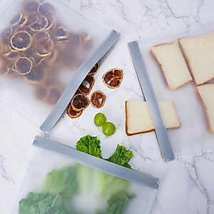 Moretoes 8 Pack Reusable Bags, Reusable Freezer Bags Leakproof Bags Dishwasher Safe for Marinate, Travel, Kitchen Organization (Large, Gray)