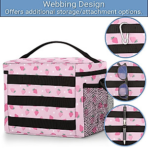 AUUXVA Cute Strawberry Tactical Lunch Bag for Men Women Adult Work Beach Picnic, Polka Dot Pink Lunch Box with Shoulder Strap Meal Prep Organizer Heavy Duty