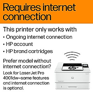 HP LaserJet Pro 4001dwe,Monochrome Wireless Black & White Printer with HP+ Smart Office Features
