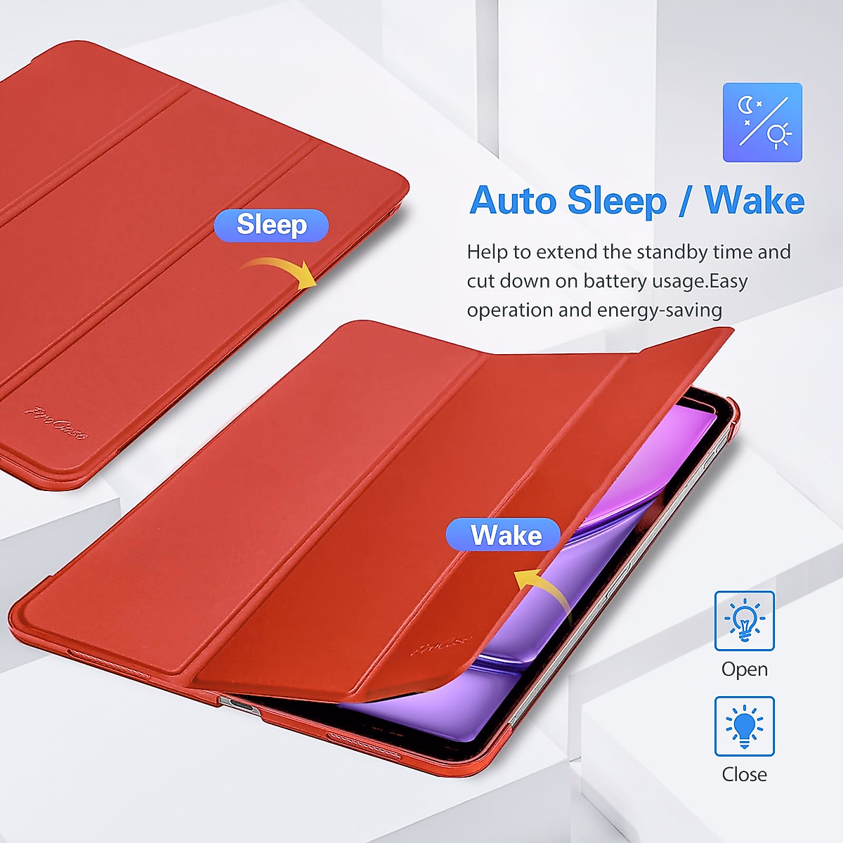 ProCase Smart Case for iPad Pro 12.9 2022/2021/2020/2018, Slim Stand Hard Back Shell Smart Cover for iPad Pro 12.9" 6th Gen/5th Gen/4th Gen/3rd Gen -Red