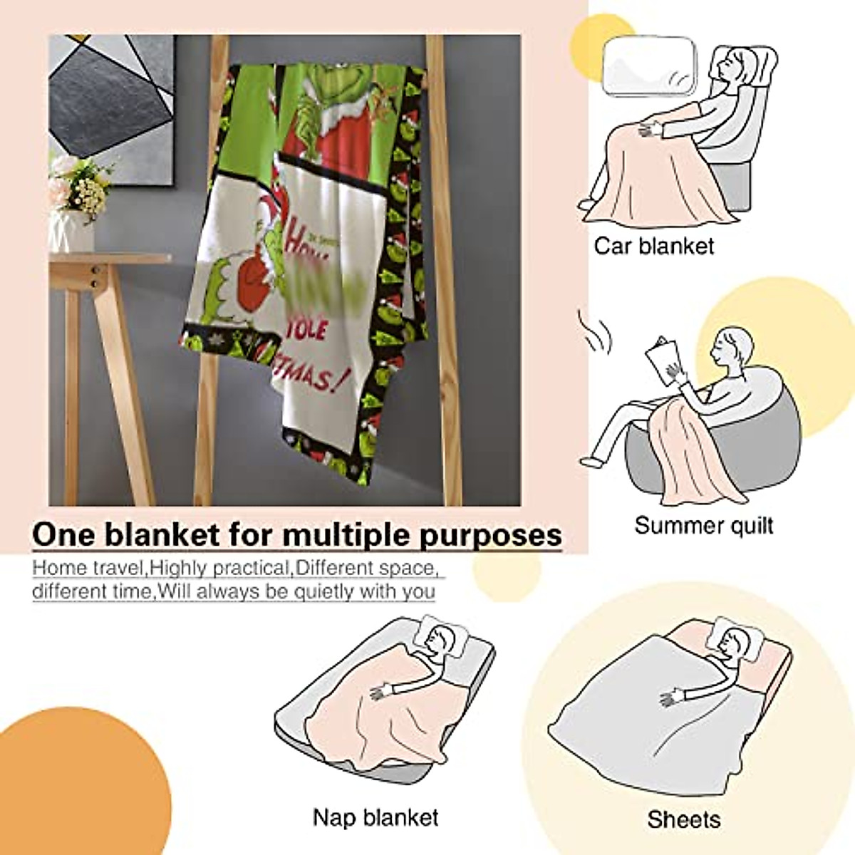 Christmas Blanket Merry ChristmasUltra Soft Flannel Fleece All Season Light Weight Living Room/Bedroom Warm Blanket 50"X40"