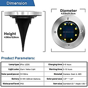 Solar Lights Outdoor Waterproof, 12 Pack Solar Ground Lights, Solar Garden Lights, Bright Solar Disk Landscape Lights for Lawn Patio Deck Pathway Yard Walkway(Warm Light)