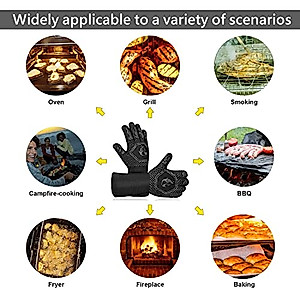 BBQ Fireproof Gloves - Grill Cut-Resistant Gloves 1472°F Extreme Heat Resistant, Silicone Non-Slip Oven Gloves for for Kitchen Garden BBQ Grilling and Outdoor Cooking Campfire