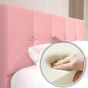 Lijimei Fabric Upholstered Twin Platform Bed Frame,Modern Upholstered Platform Bed with Headboard, Heavy Duty Bed Frame with Wood Slat Support, No Box Spring Required, Easy Assembly,Pink