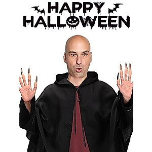 Ramede Halloween Wizard Costume with Black Capes Bald Cap Hairnet and False Nail Finger Tips for Holiday Cosplay Party Men (Large)