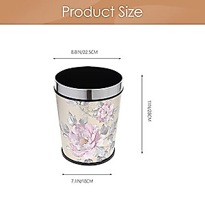 Healeved Waste Basket Retro Trash Can Flower Pattern Garbage Bucket Decorative Rubbish Bin Wastebaskets with Metal Ring for Home Hotel Bathroom Kitchen Bedroom 8L Trash Cans