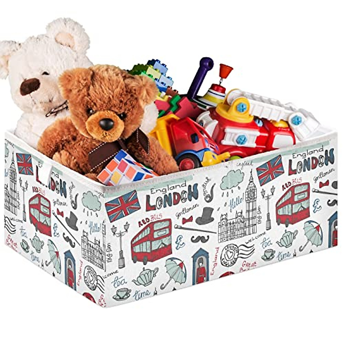 visesunny Rectangular Storage Bins London Landmark Lettering Storage Baskets Canvas Fabric Storage Boxes Foldable Nursery Basket for Clothes,Books,Toys,Shelves,Gifts