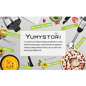 Immersion Blender 7 in 1 Hand Blender Ice Chopper 800W Heavy Duty Motor, 20 Speed and Turbo Mode Handheld Blender Stainless Steel Blade with Ice Crush Blade, Storage Bracket, 500ML Chopper, 600ML Mixing Beaker, Whisk, Milk Frother