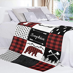 Arrow Bear Plaid Personalized Baby Blanke Name Soft Fleece Swadding Blankets Throw for Newborn Baby Girls Boys Pet Nursery 30'' x 40''