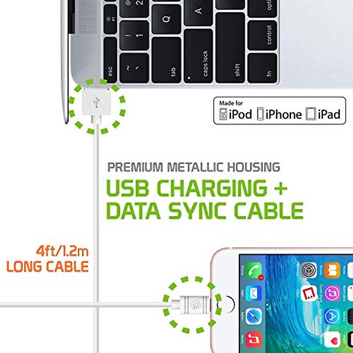 Cellet Lightning Cable, iPhone Charger Cord (Apple MFI Certified) Compatible for iPhone 14 Pro Max Plus 13 12 11 Xr, Xs X, SE, 8 7 6S 6 5 and iPad Pro Air Mini, iPod and All