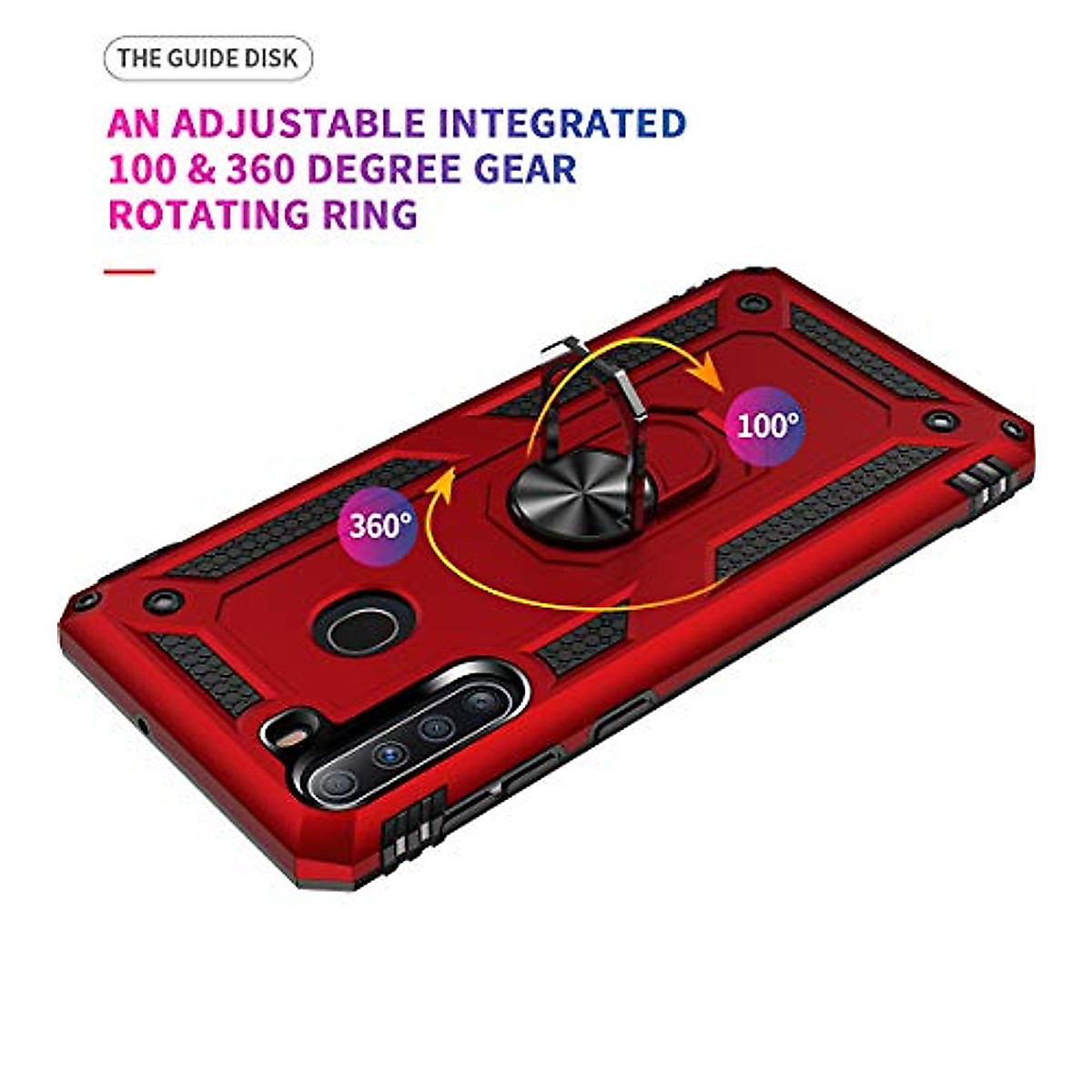 YZOK for Galaxy A21 Case, Samsung A21 Case, with HD Screen Protector, [Military Grade] Ring Car Mount Kickstand Hybrid Hard PC Soft TPU Shockproof Protective Case for Samsung Galaxy A21 (Red)