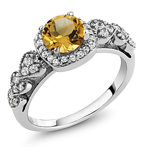 Gem Stone King 925 Sterling Silver Yellow Citrine Engagement Ring For Women (1.02 Cttw, Gemstone Birthstone, Available in Size 5,6,7,8,9)