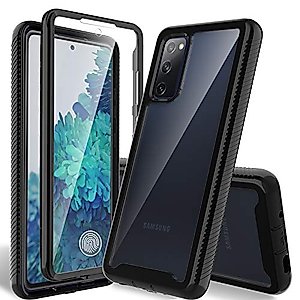 HATOSHI for Samsung Galaxy S20 FE 5G Case, Galaxy S20 FE 5G UW Case with Built in Screen Protector, Heavy Duty Protection, Crystal Clear Back, Rugged Shockproof TPU Bumper Protective Phone Cover,Black