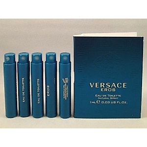 5 Versace Eros EDT Travel Sample Spray Vial 0.03 Oz/1 Ml Each Lot