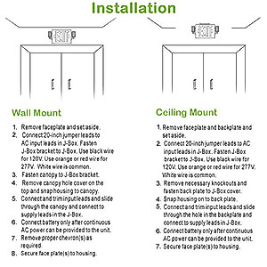 Hykolity Red Exit Sign, 120-277V Double Face LED Combo Emergency Light with Adjustable Two Head and Backup Battery, 2 Pack