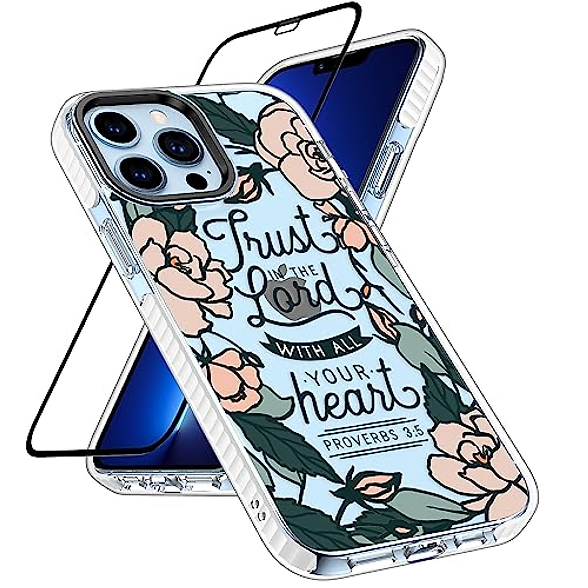 iPhone 13 Pro Max Case,Women Girl Cute Peony Flowers Floral Bible Verse Proverbs 3:5 Quotes Inspirational Christian Clear Soft Rubber TPU Anti Scratch Protective Clear Case Cover for iPhone 13 Pro Max