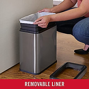 Rubbermaid Stainless Steel Wastebasket, 2.6-Gallon, Charcoal, Trash Can fits Under Desk for Home/Office/Bathroom