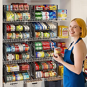 JKsmart 4-Tier Stackable Can Rack Organizer for Pantry, Adjustable Can Dispenser Holds Up to 62 Cans, Can Storage Holder for Various Ounces of Canned Food Soda Drinks, Black