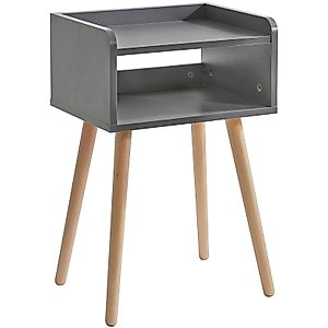 IBUYKE Nightstand, Mid-Century Modern Bedside Table with Solid Wood Legs, Minimalist and Practical End Side Table with Open Storage Shelf, for Living Room/Bedroom/Office, Grey UWNS003G