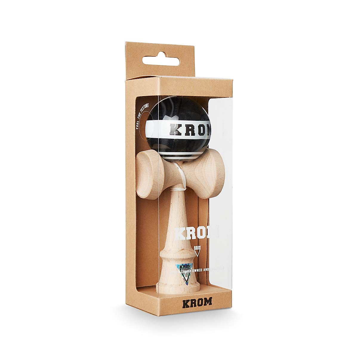KROM - Kendama Toy STROGO Black - Original - High Wood Quality - Extra Strong - for Beginner and Pro - Gift Pack : Extra String + Stickers