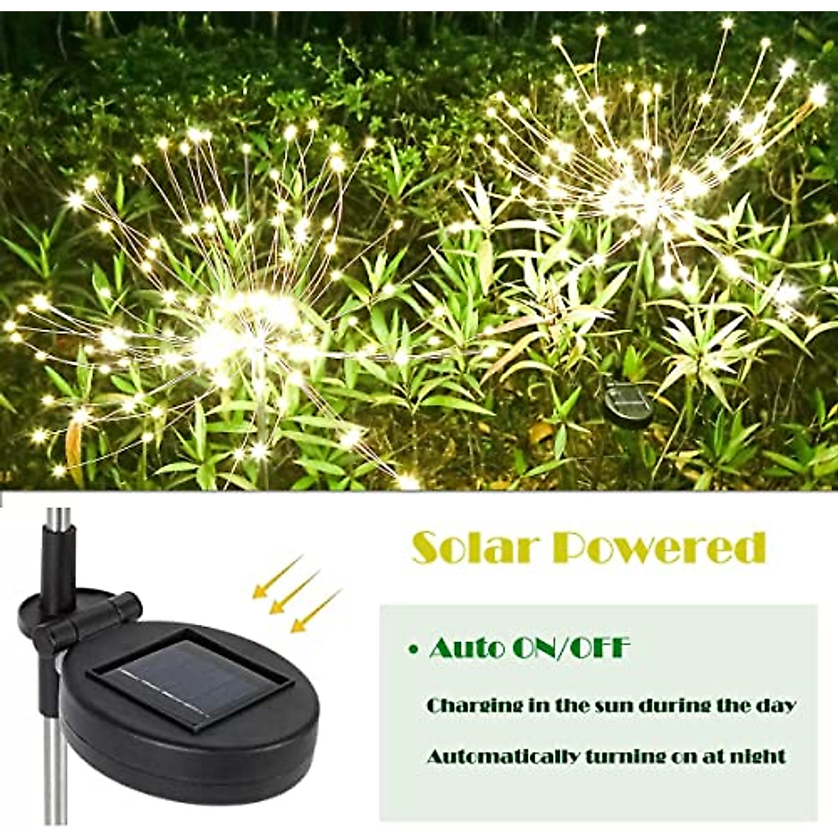 Yulaiyoen Solar Lights Outdoor Starburst Fairy Garden Pathway Lights, 2 Pack Solar Powered Firework Lights 150 LEDs Waterproof Garden Solar Lights Ornaments for Fence Flowerbed Lawn Patio Backyard