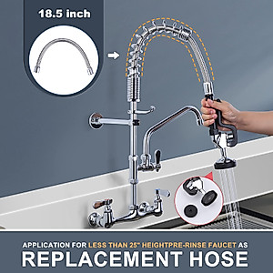 iVIGA 18.5" Commercial Sink Faucet Sprayer Hose, Pre-rinse Sprayer Hose for Commercial Kitchen Sink Faucet, 18.5 Inch Stainless Steel Flexible Hose Replacement Kit for Restaurant Industrial Dishwasher