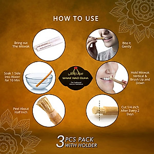 MISWAK Tooth Stick 100% Natural Teeth Whitener- Lightweight Wood Brush for Healthy Gums & Teeth (Pack of 3 Sticks with Holder)