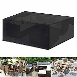 Kaucytue Patio Furniture Covers, 98.5" L×78.7" W×31.5" H Outdoor Furniture Cover Waterproof Rectangular, Heavy Duty 420D Outdoor Table and Chair Set Covers, Black