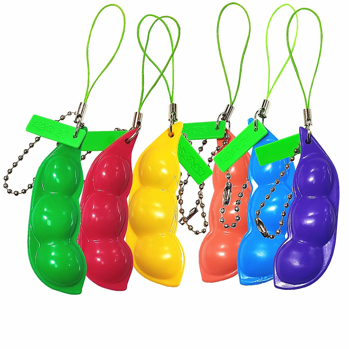 Ganjiang 12PCS Squeeze Bean Keychain Fidget Toys for Skin Picking, Pea Pod Sensory Fidget Toys,Stress Relief,Party Favor Toys