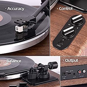 1 by ONE High Fidelity Belt Drive Turntable with Built-in Speakers, Vinyl Record Player with Magnetic Cartridge, Bluetooth Playback and Aux-in Functionality, Auto Off