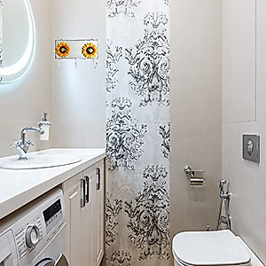 Rustic Wooden Sunflower Wall Hook Keys Aprons Towel Hanger Kitchen Wall Decor Flower Wall Holder Countryside Farmhouse Wall Decoration for Home Kitchen Entryway Office-(White)