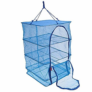 Docooler 4 Layers Meat Drying Net Drying Rack Net Folding Vegetable Fish Dishes Mesh Hanging Drying Net with Zipper Blue 40 40 65cm