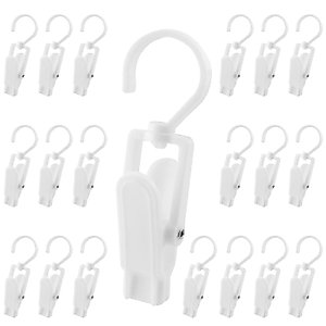 Unlorspy 20PCS Super Strong Plastic Swivel Laundry Clips, Hanging Clothes Pins, 4.13" x 1.38" / 105 x 35 mm Laundry Hooks for Clothes, Hat, Sock & Towel. (White)