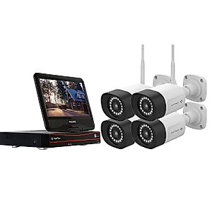 8CH Crystal Vision Floodlight & Two Way Audio, Panic Siren Button Kit (4X Floodlight Audio Camera)
