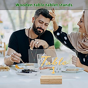 ISUSSER 15 Pieces Wood Table Number Stands Wood Place Card Holders Picture Holder Acrylic Sign Holdersr for Ceremony Birthday Party Home Decoration