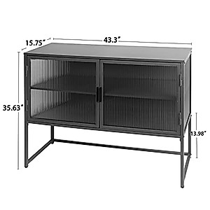 NOSGA Retro Style Fluted Glass Sideboard Storage Cabinet Simple Modern Console Table Detachable Wide Shelves Enclosed Dust-Free Storage Bottom Space for Living Room Bathroom Dining Room,Gray