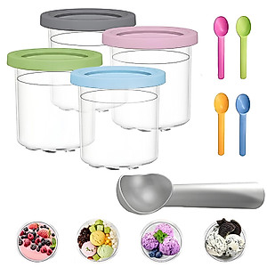 Generic Containers Replacement for Ninja Creami Pints and Lids, 4 Pack Ice Cream Containers with Colorful Lids, Compatible with NC299AMZ & NC300s Series Ice Cream Maker, BPA-Free, Dishwasher Safe