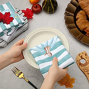 Peryiter 4 Pcs Valentine's Day Kitchen Towels Sets Hello Valentine Dish Towels, 16 x 24'' Gnomes Hearts Hand Towels Absorbent Fast Drying Cloth Tea Towels for Anniversary Wedding (Teal, Striped)