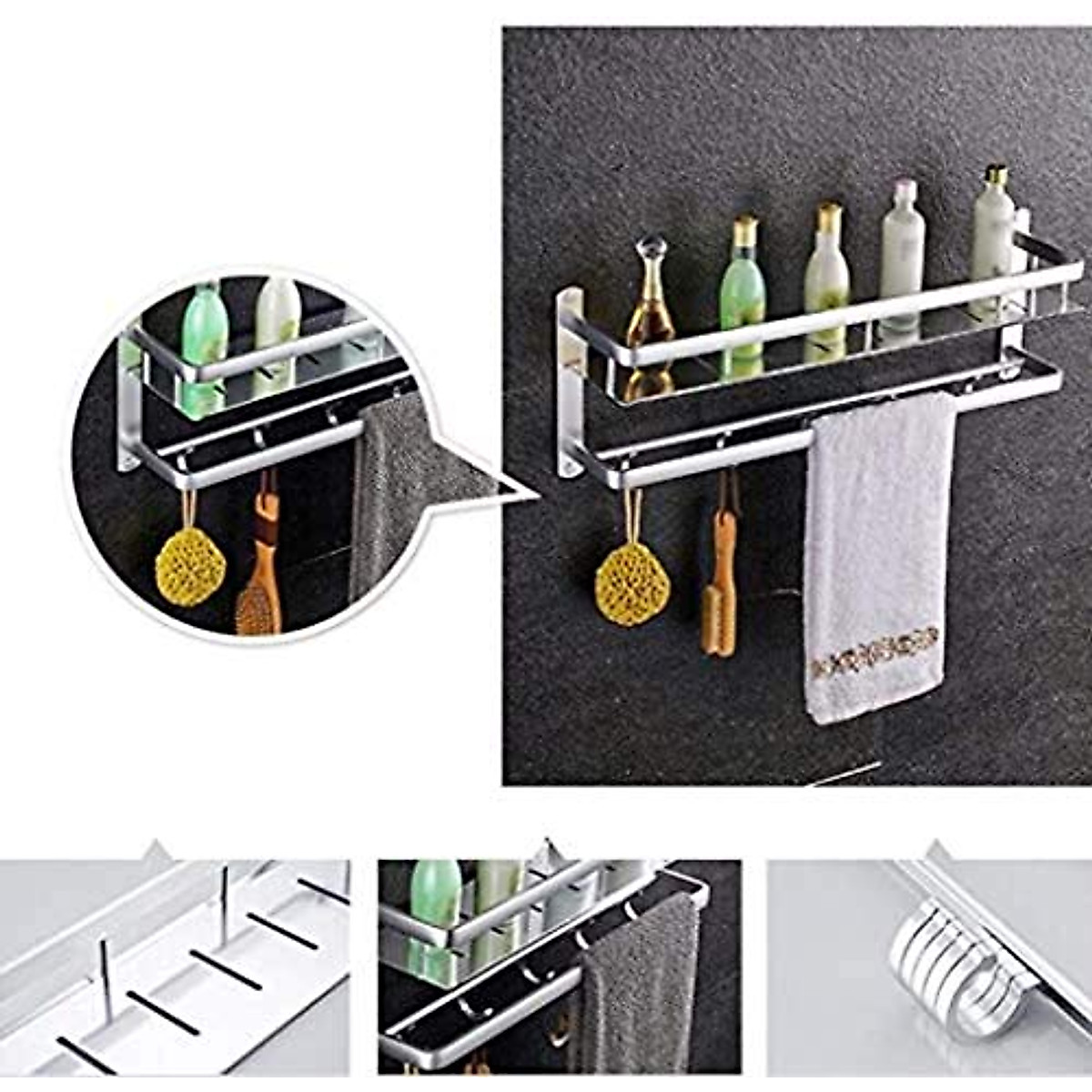 SilteD Shelf Space Aluminum Bath and Kitchen Towel Rack Multifunctional Shelf with Double Towel Rails Mounted on The Wall Tower Hanger/40Cm