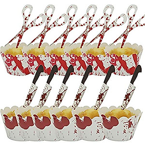 YuBoBo Halloween Cupcake Toppers Wrappers, Horror Cake Halloween Decoration Bloodstain Cake Knife Scissors Food Decor Party Supplies (12 sets (24pcs))