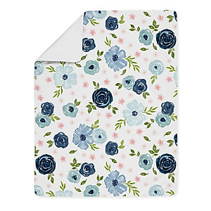 Sweet Jojo Designs Navy Blue and Pink Watercolor Floral Girl Toddler Kid Childrens Comforter Bedding Set - 5 Pieces Comforter, Sham and Sheets - Blush, Green, White Shabby Chic Rose Flower Polka Dot