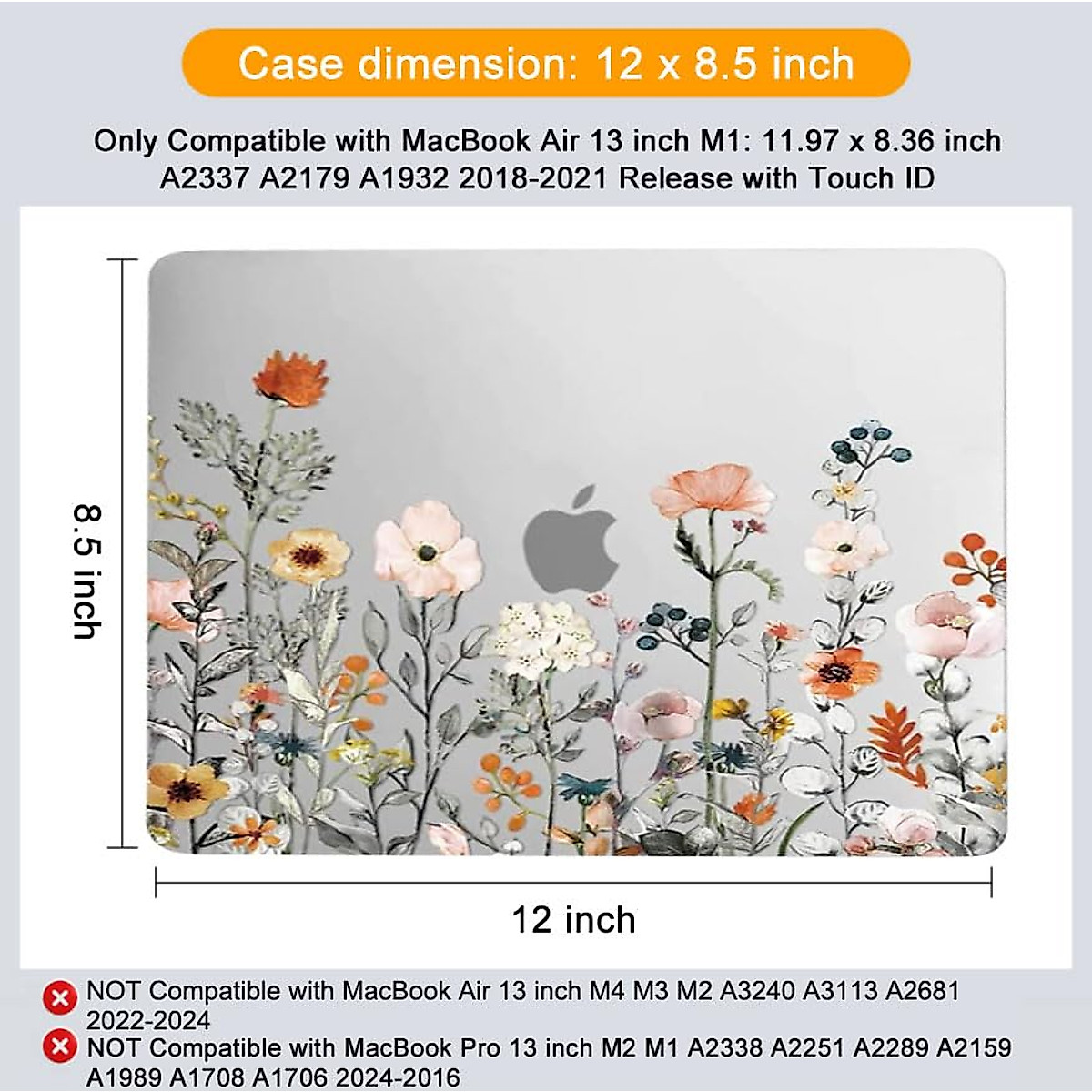 MOSISO Compatible with MacBook Air 13 inch Case 2022 2021 2020 2019 2018 Release A2337 M1 A2179 A1932 Retina Display, Plastic Garden Flowers Hard Shell&Keyboard Cover&Screen Protector, Transparent