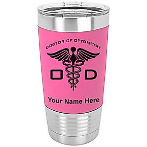 LaserGram 20oz Vacuum Insulated Tumbler Mug, OD Doctor of Optometry, Personalized Engraving Included (Silicone Grip, Pink)